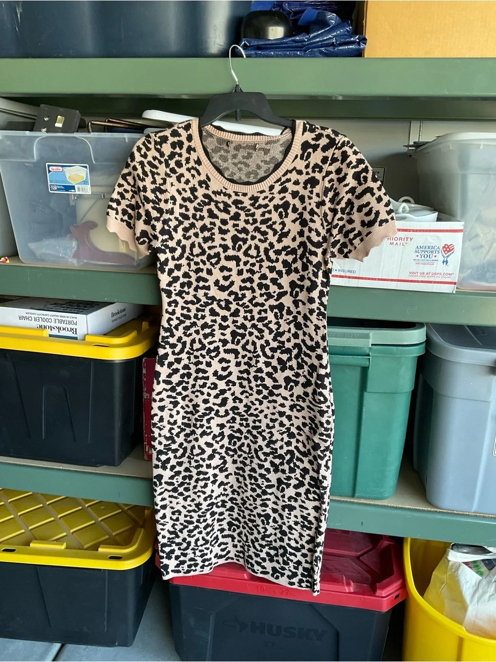 unknown | Dresses | Leopard Print Short Sleeve Mini Dress In Beige And ...